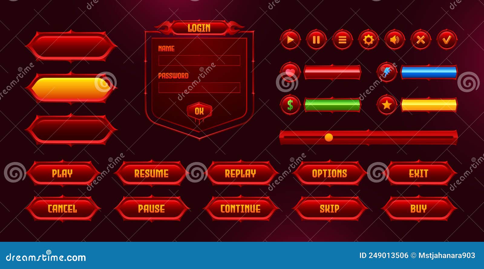 Set of Game Frames, Bars and Menu User Interface Stock Illustration - Illustration of icon ...