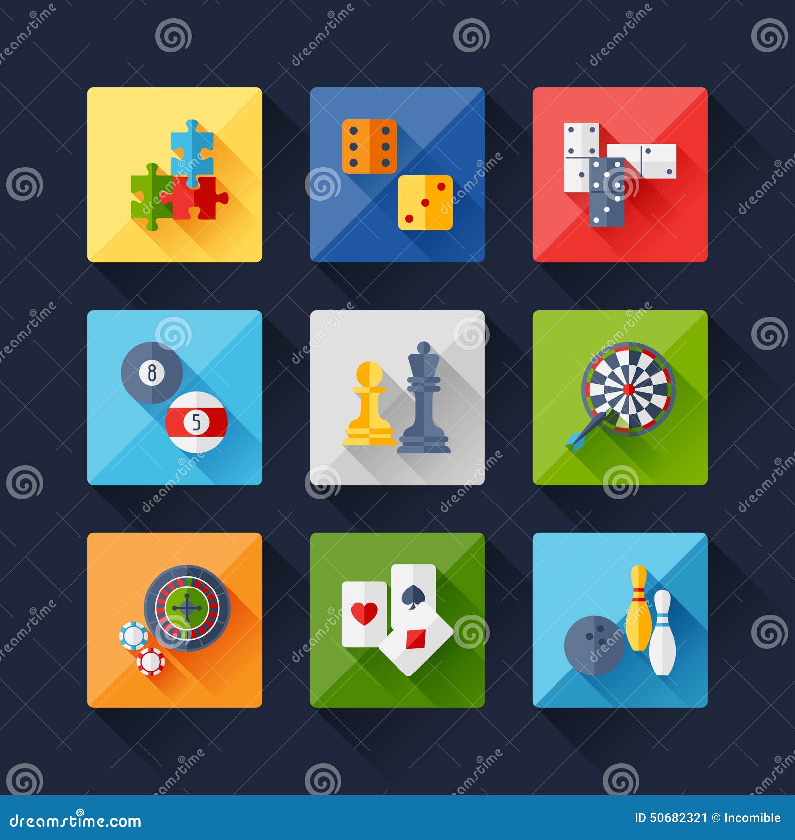 Set of Game Icons in Flat Design Style Stock Vector - Illustration of ...