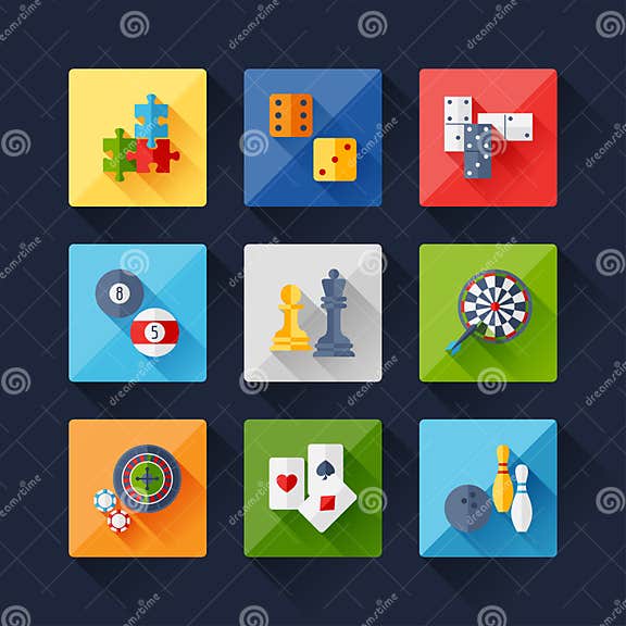 Set of Game Icons in Flat Design Style Stock Vector - Illustration of ...