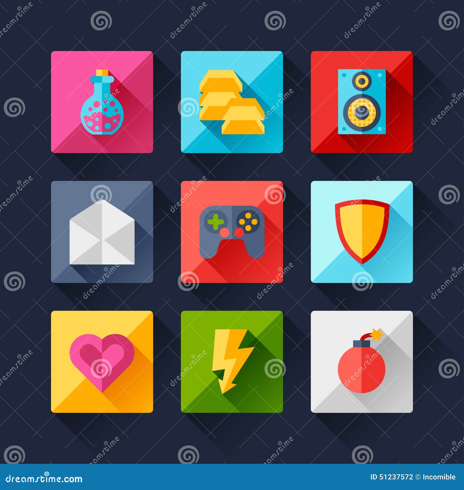 Set of Game Icons in Flat Design Style Stock Vector - Illustration of ...