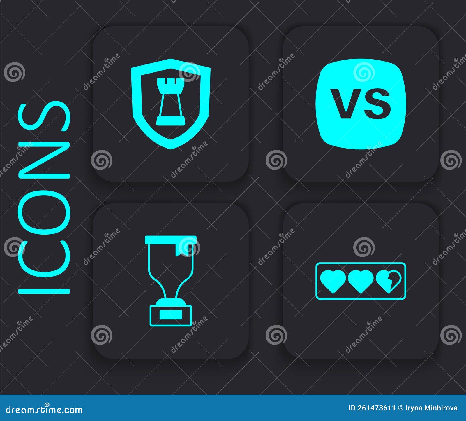 Set Game Life Bar, Chess Shield, VS Versus Battle and Award Cup Icon ...