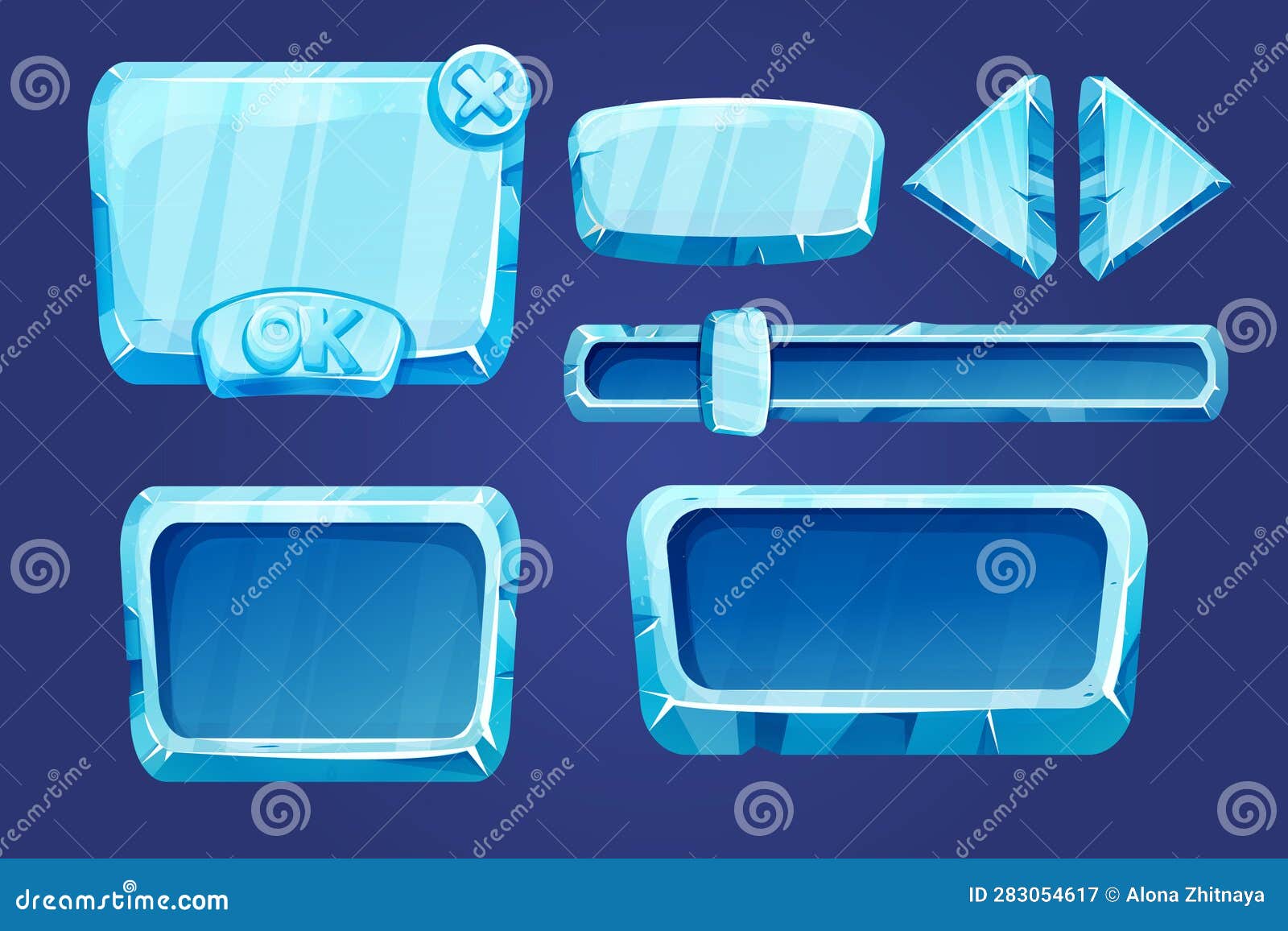 Set Game Menu Assets Ice Buttons, Interface Elements 2d In Cartoon Style Isolated. Blocks ...