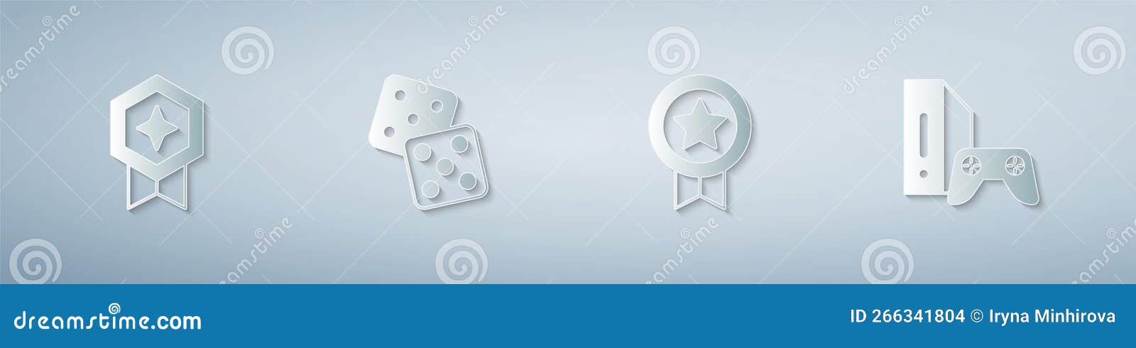 Set Game Rating with Medal, Dice, and Console Joystick. Paper Art Style ...
