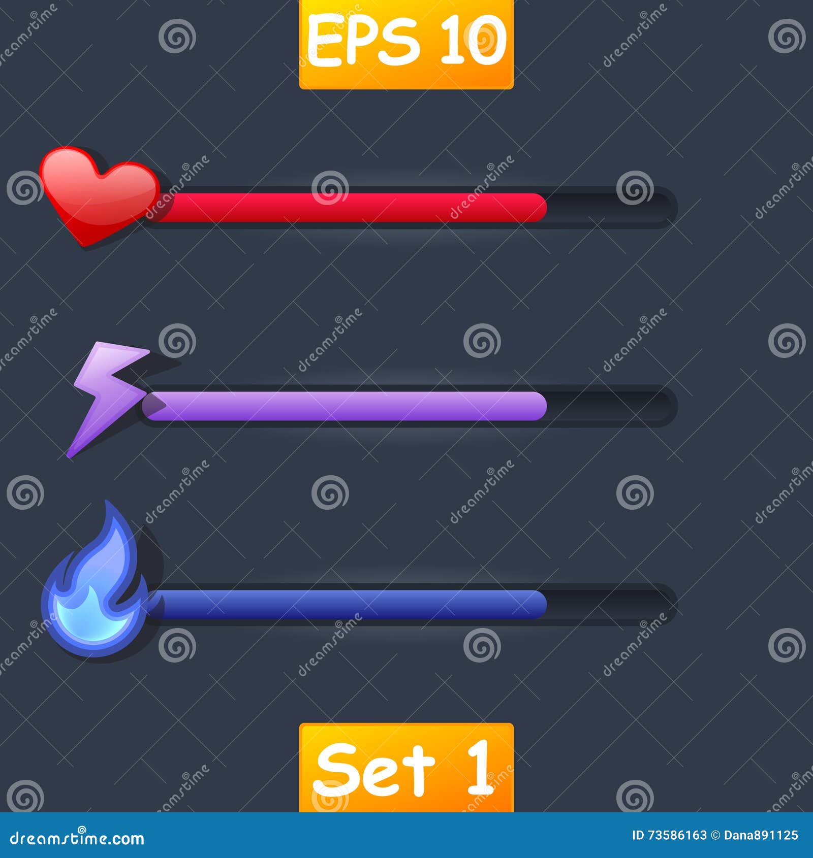 Set of game resource bar. stock illustration. Illustration of glossy ...