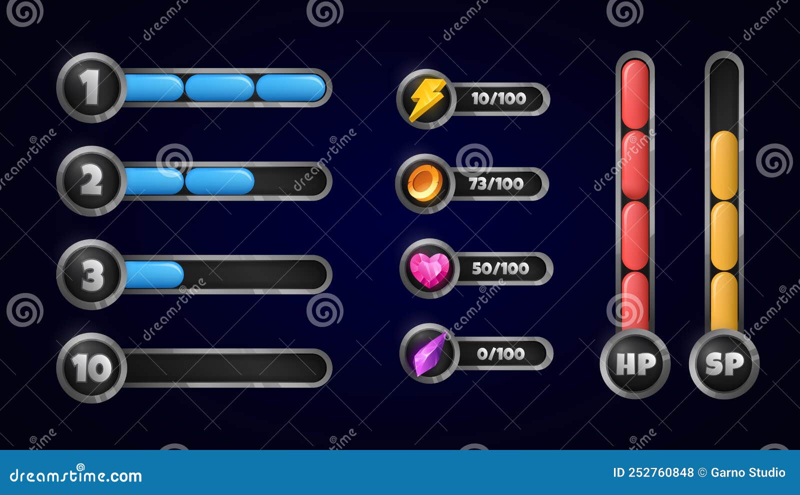 Set of Game Resource Bars. Gui Elements for Computer Game Stock Vector ...