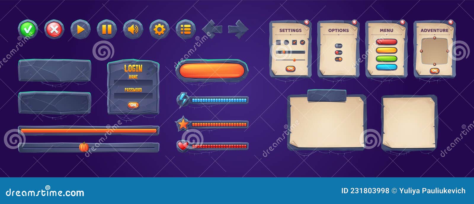 Game Stone Texture. Cartoon Rock And Concrete Blocks. Cement And Cobble ...