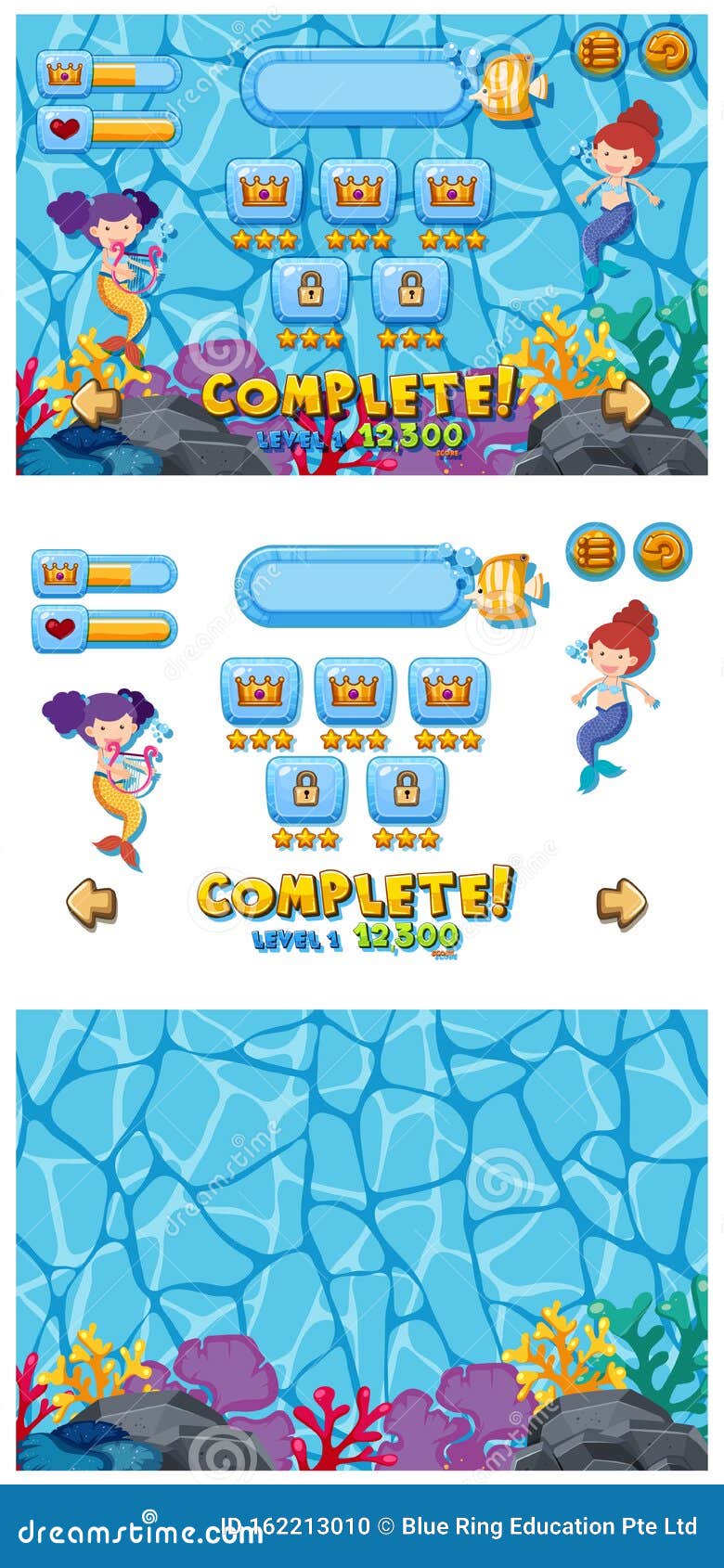 Mermaids Playing With Sea Dwellers And Fishes, Flat Vector Illustration ...