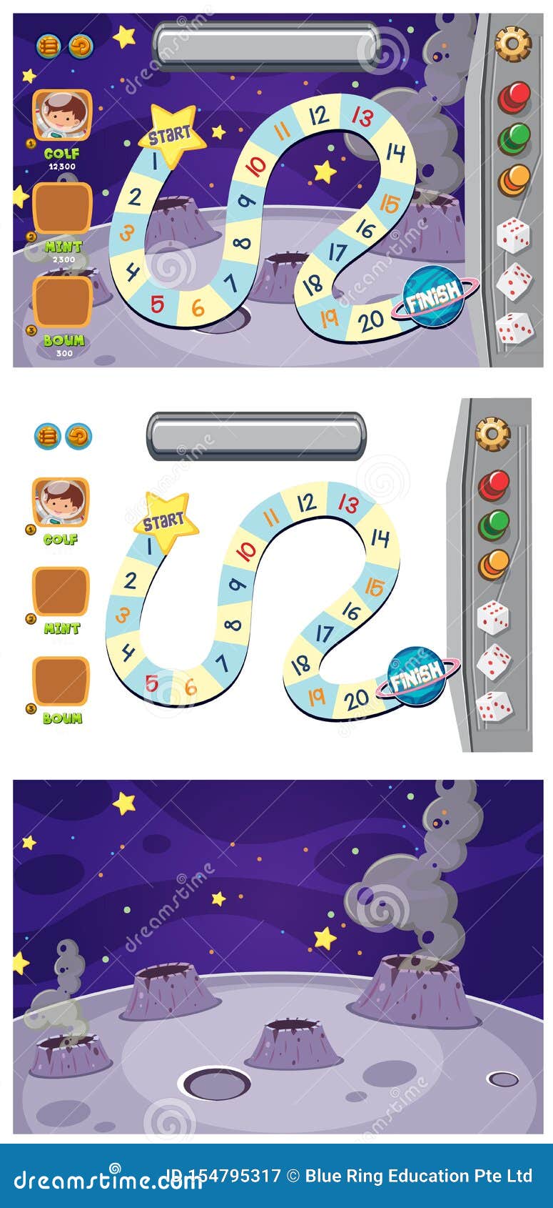 Set of Game Template with Moon Surface Stock Vector - Illustration of ...