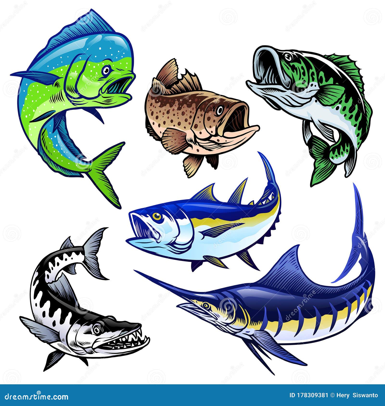 Set of Gamefish Bundle Collection Stock Vector - Illustration of hobby ...