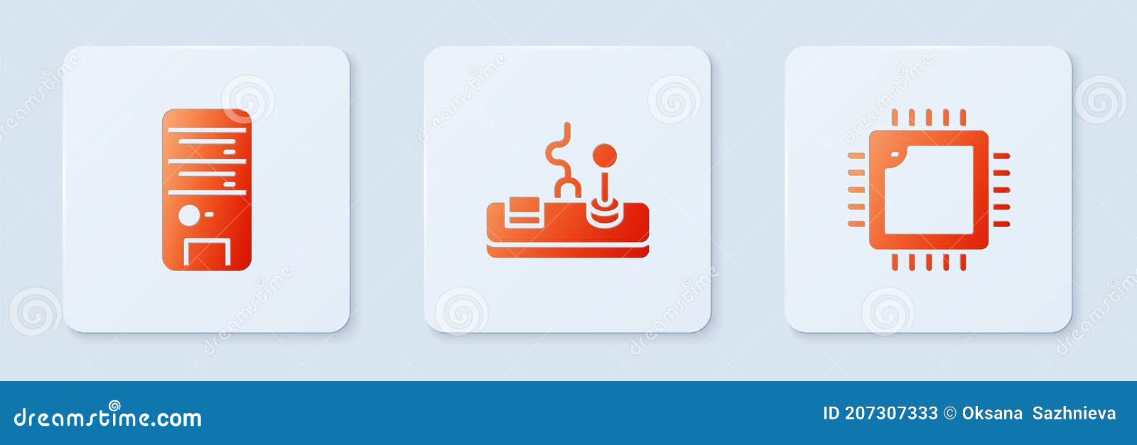 Set Gamepad, Computer and Processor with CPU. White Square Button Stock ...