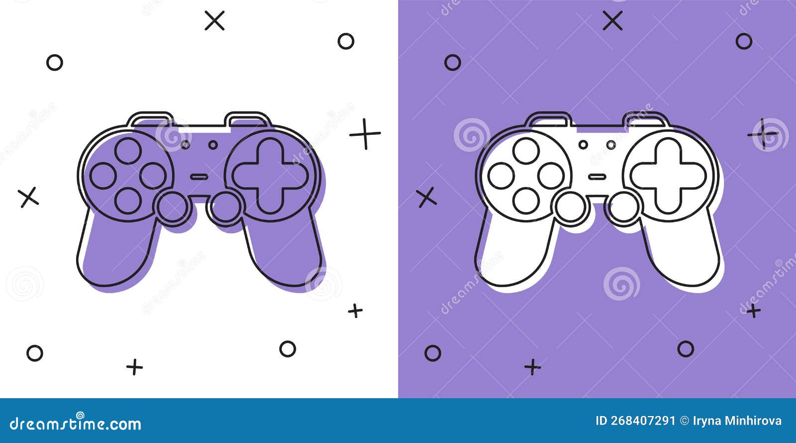 Set Gamepad Icon Isolated on White and Purple Background. Game ...
