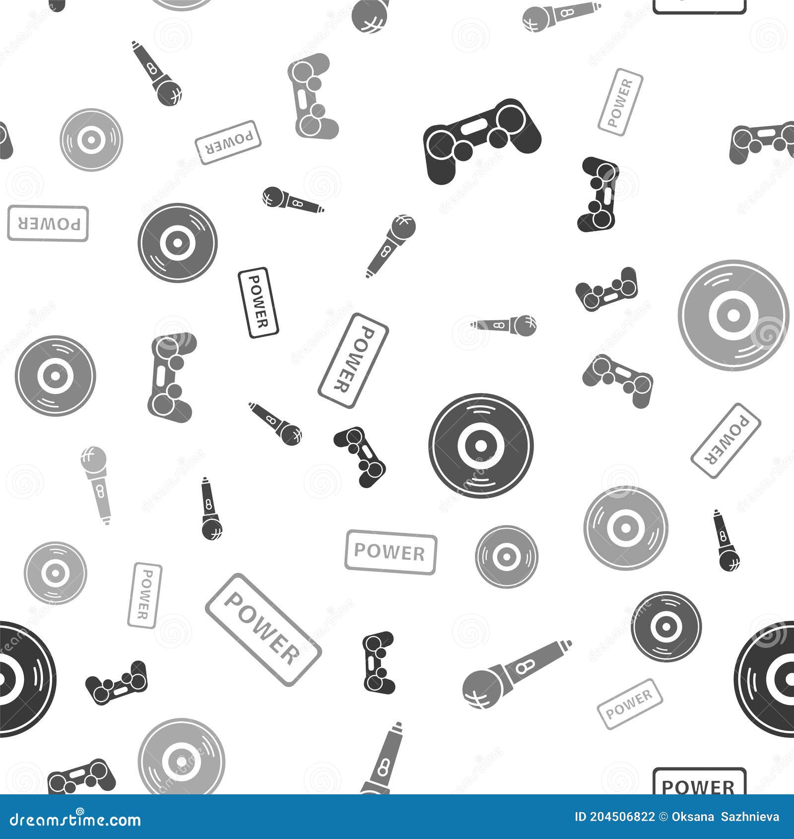 Set Gamepad, Microphone, Vinyl Disk and Power Button on Seamless ...