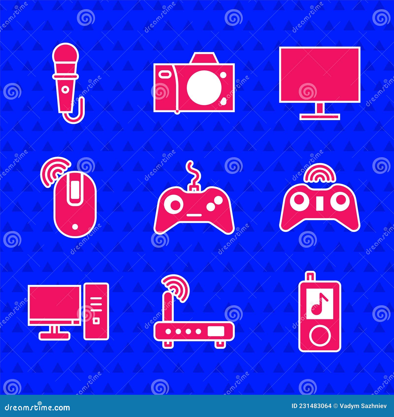 Set Gamepad, Router and Wi-fi Signal, Music Player, Wireless Gamepad ... Set Gamepad, Router and Wi-fi Signal, Music Player, Wireless Gamepad ...