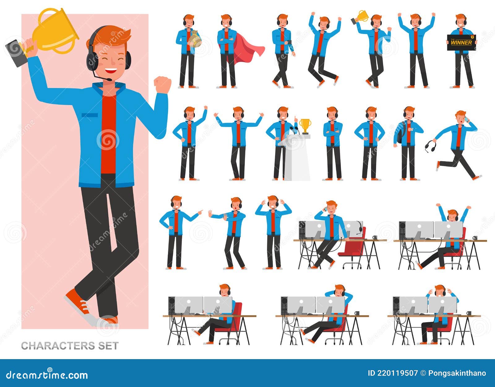 Set of the Gamer Man Character Vector Design. Presentation in Various ...