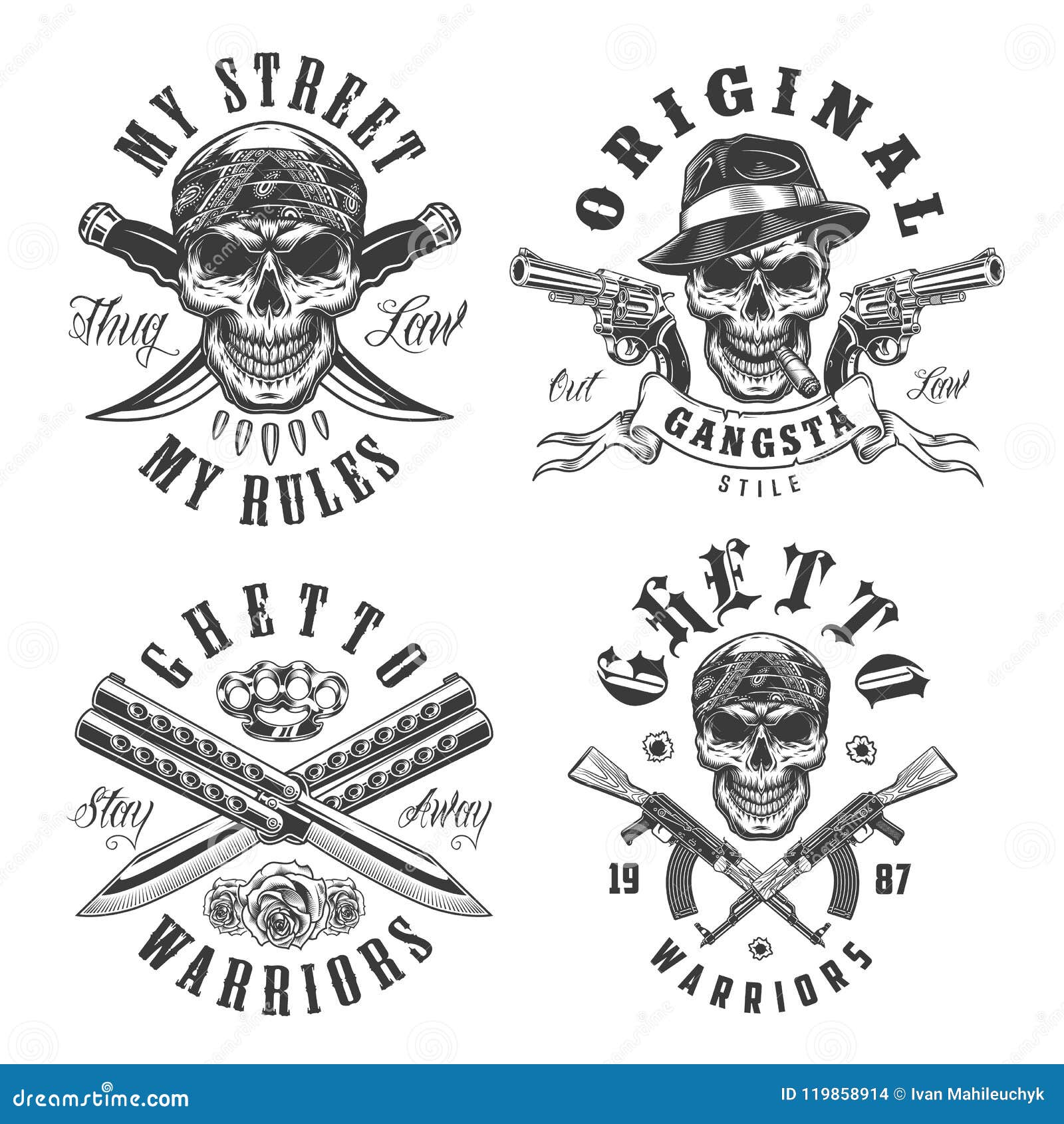 Set of gangster emblems stock vector. Illustration of gang - 119858914