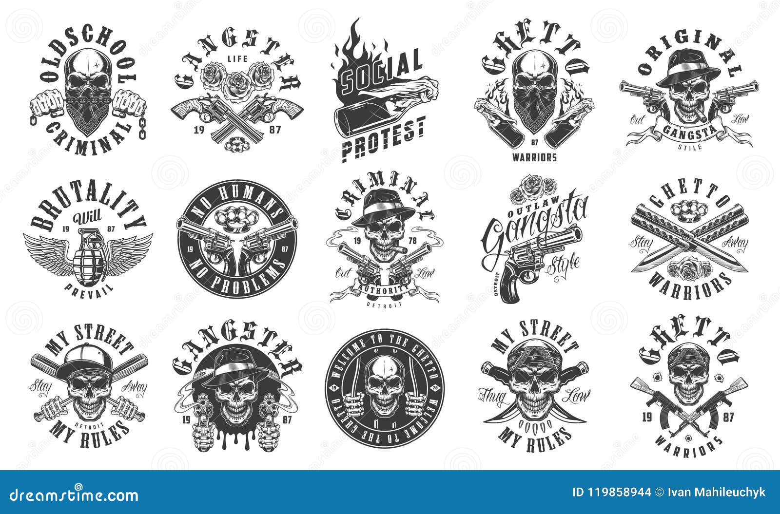 Set of gangster emblems stock vector. Illustration of authority - 119858944