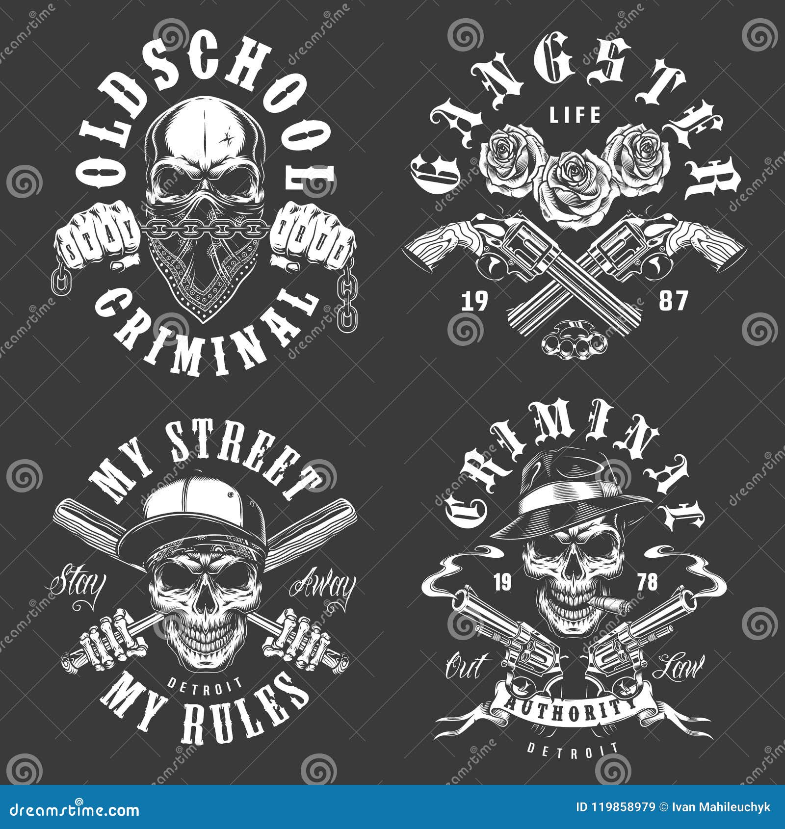 Set of gangster emblems stock vector. Illustration of crime - 119858979