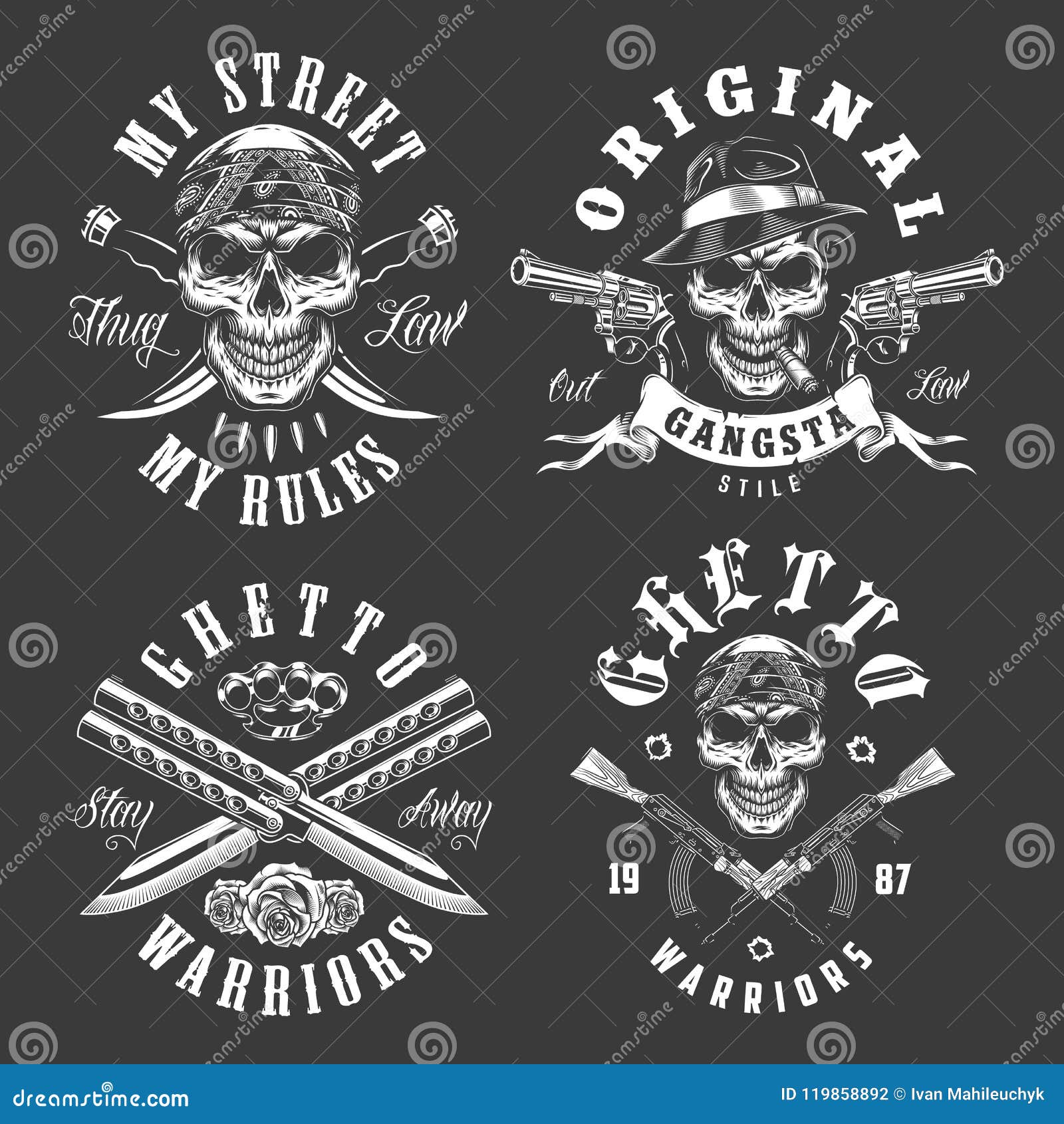 Set of gangster emblems stock vector. Illustration of jail - 119858892