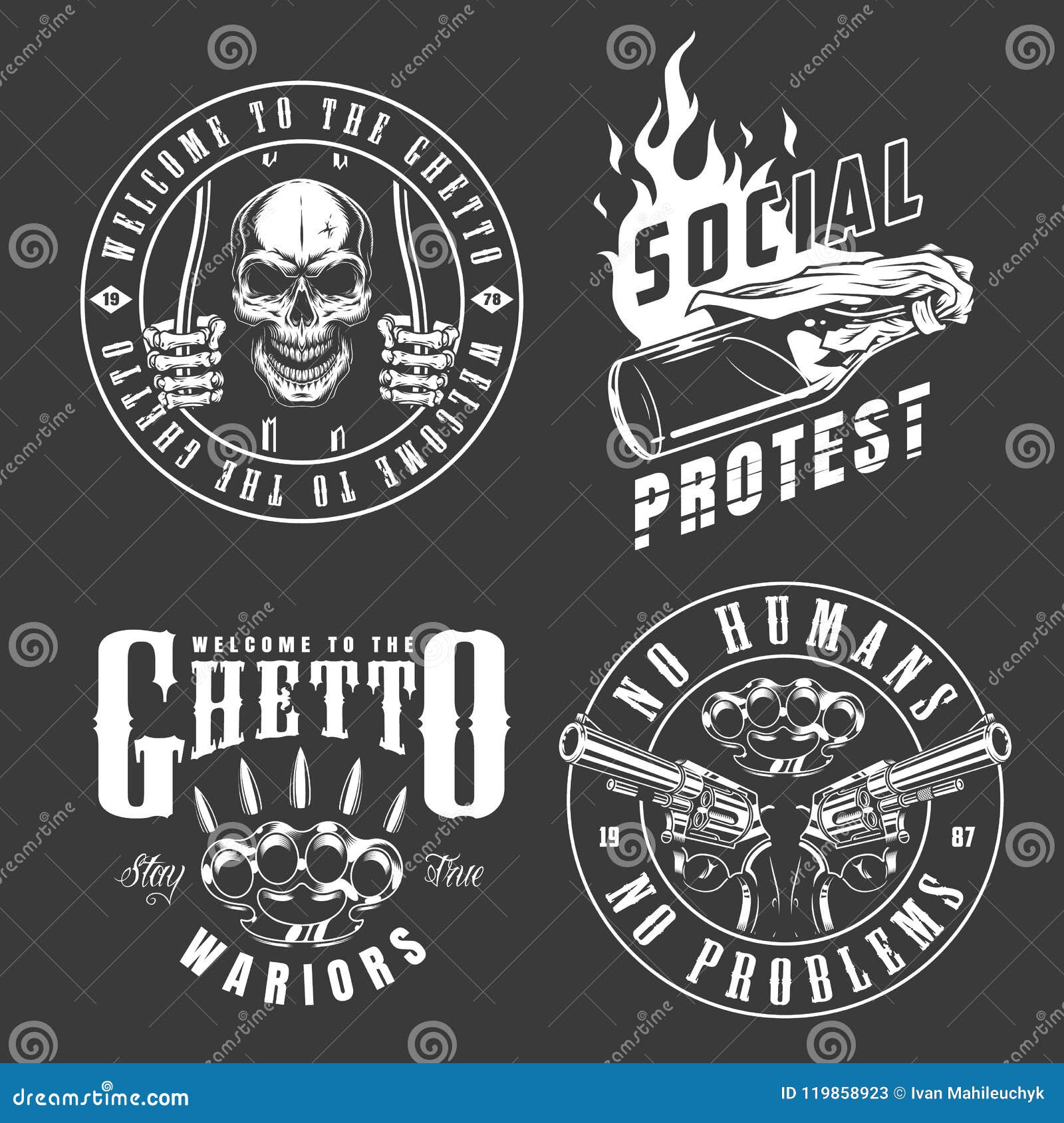 Set of gangster emblems stock vector. Illustration of dead - 119858923