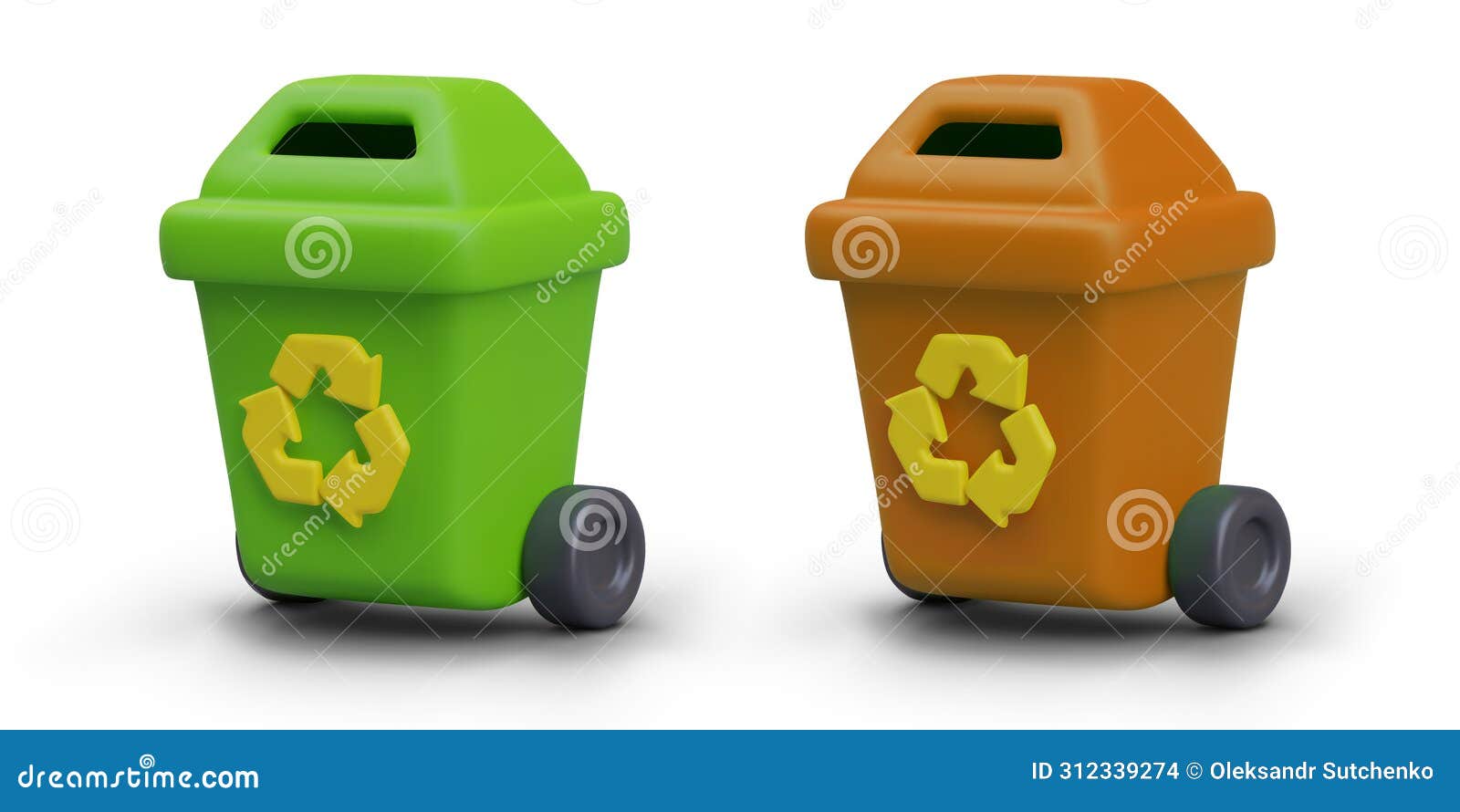 Set of Garbage Containers of Different Colors with Triangular Recycling ...