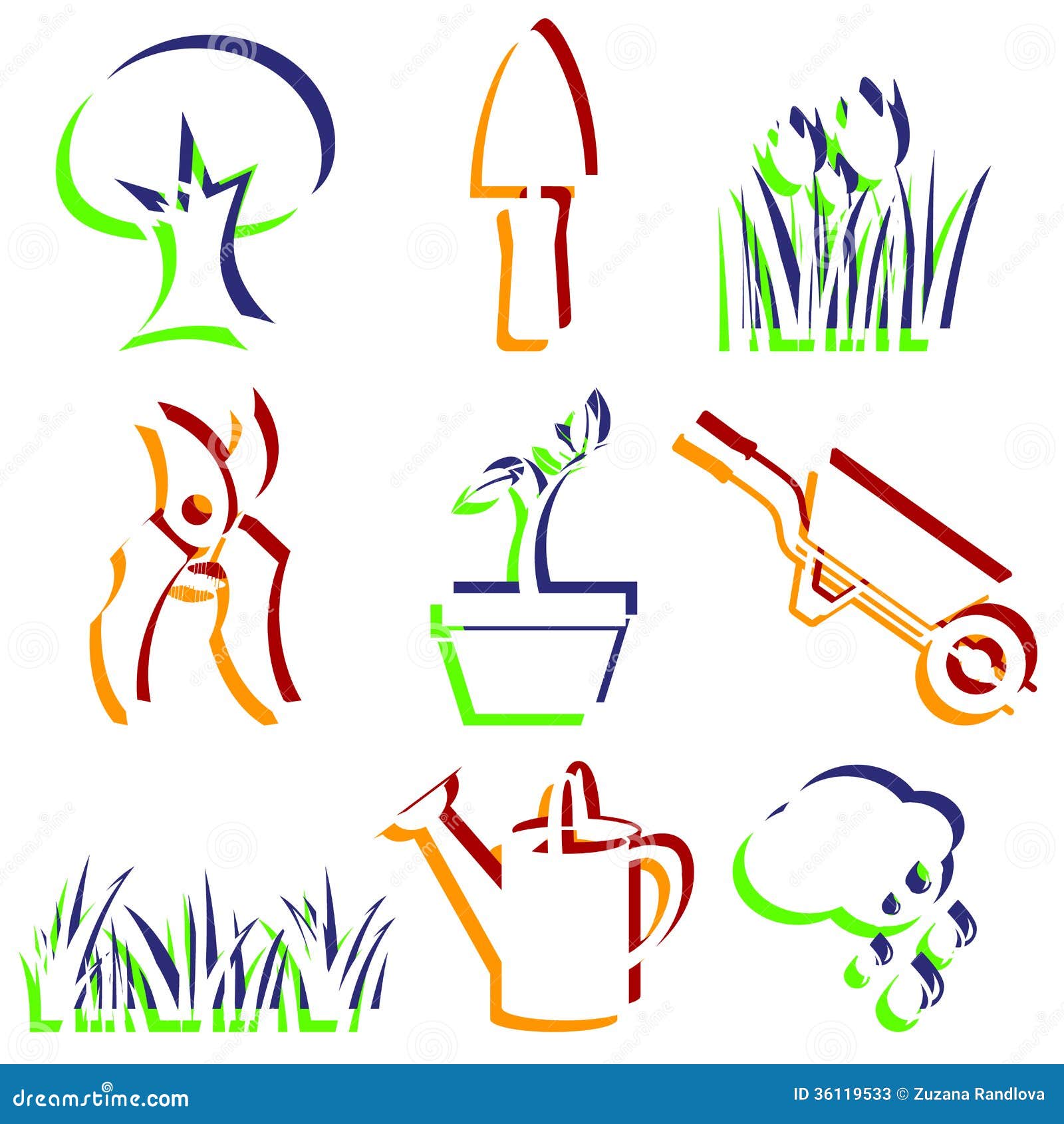 Garden Icons Vector. Watering Can, Shovel, Sapling, Plant, Watering ...