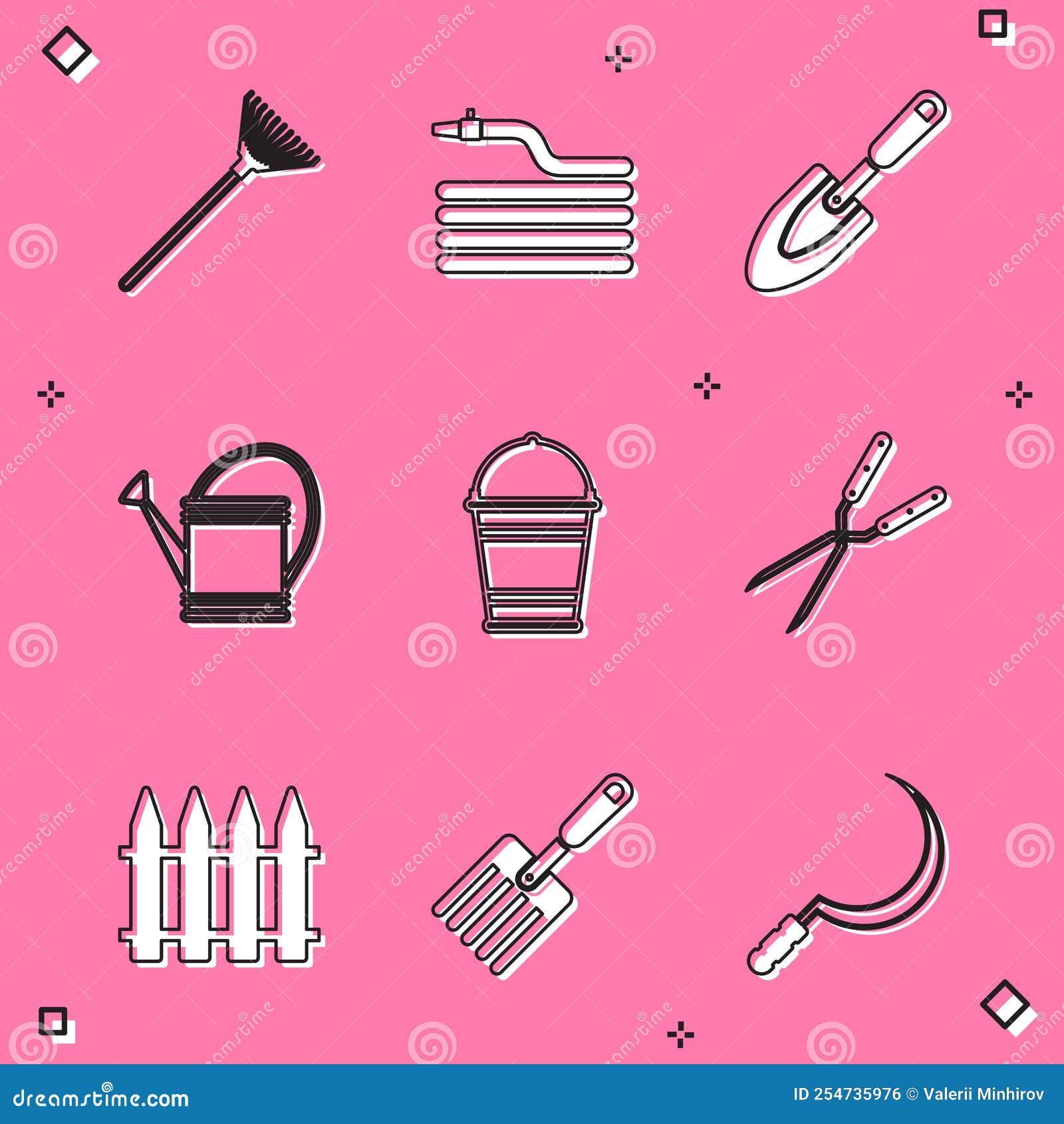 Set Garden Rake For Leaves Hose Fire Hose Trowel Spade Shovel