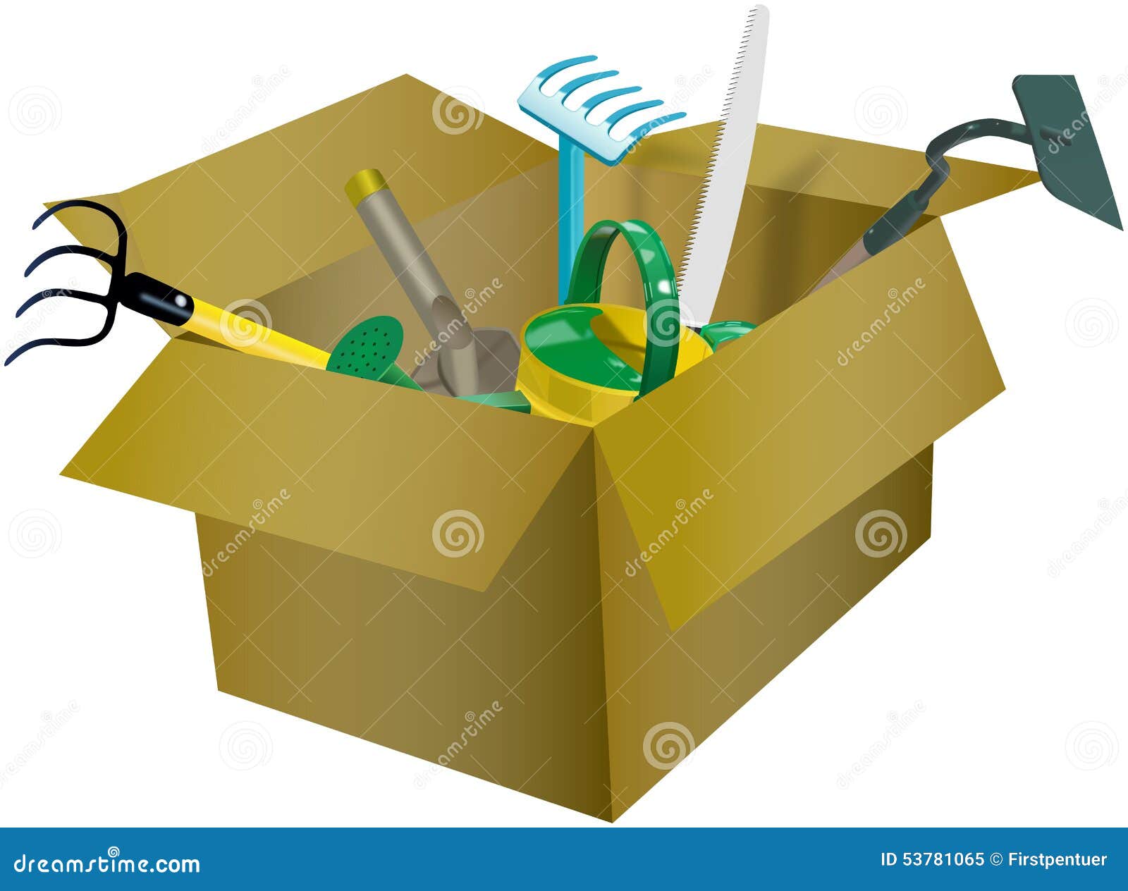 Set of Garden Tools in the Cardboard Box Stock Illustration ...