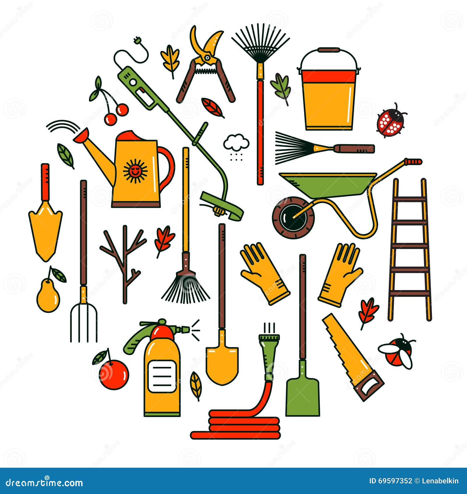 Set of garden tools. stock vector. Illustration of hobby - 69597352
