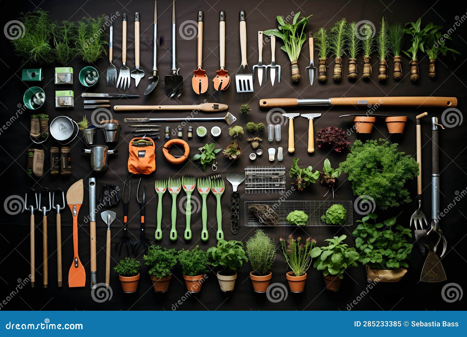 Set of Gardening Tools and Flowerpots Collage Stock Illustration ...