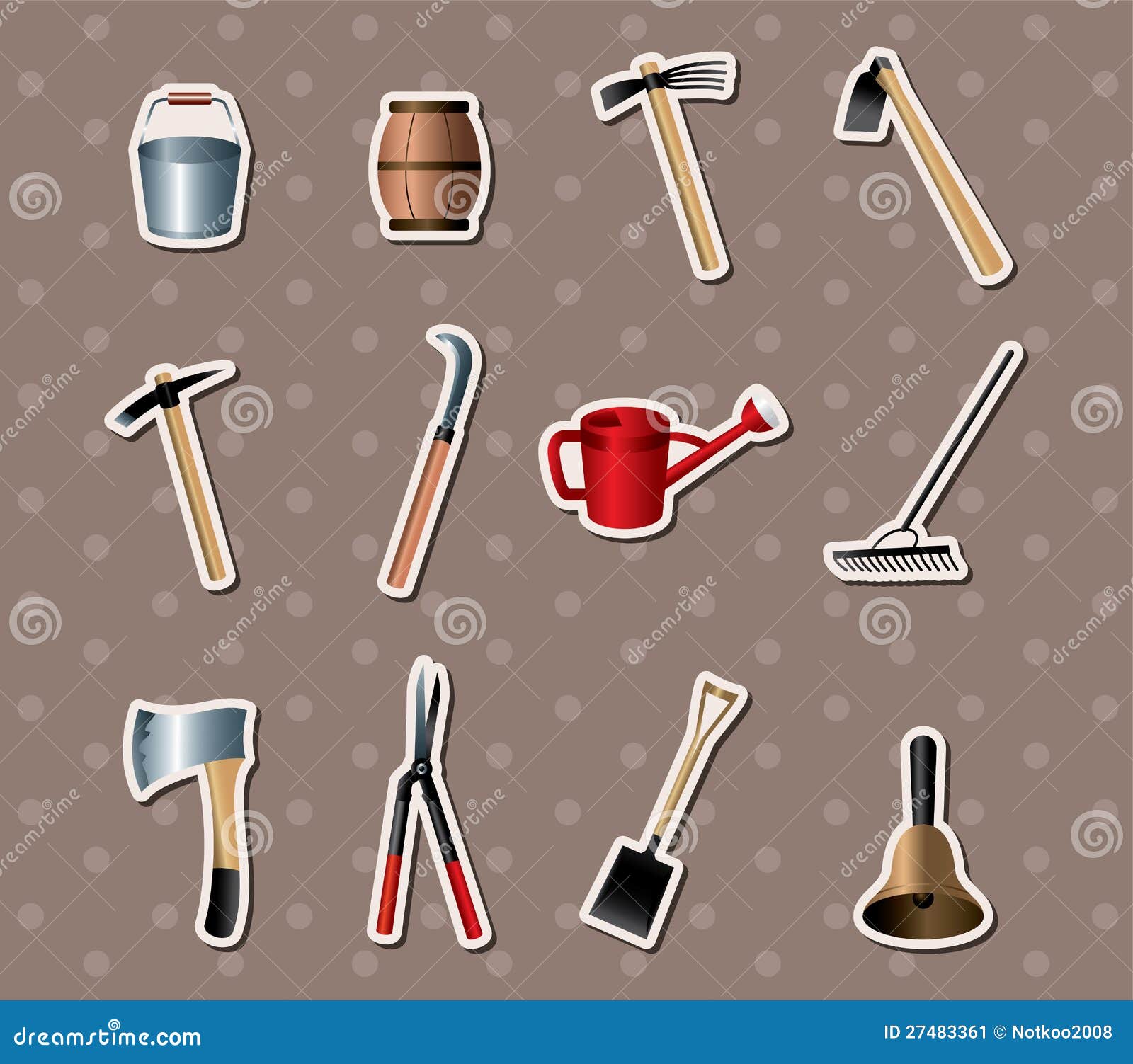 Set of Gardening Tools Stickers Stock Vector - Illustration of adorable ...