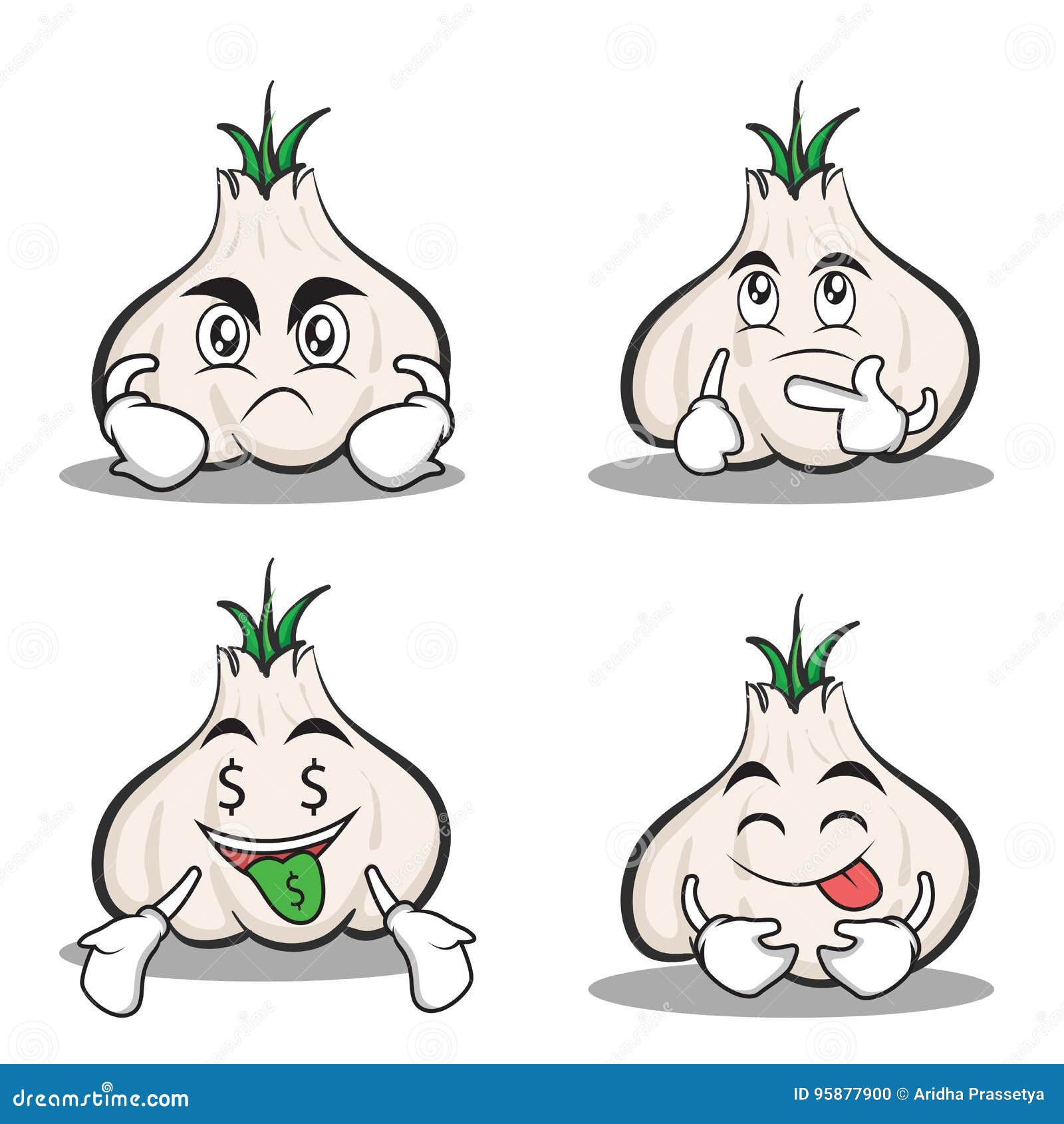 Set Garlic Cartoon Character Collection Stock Vector - Illustration of ...