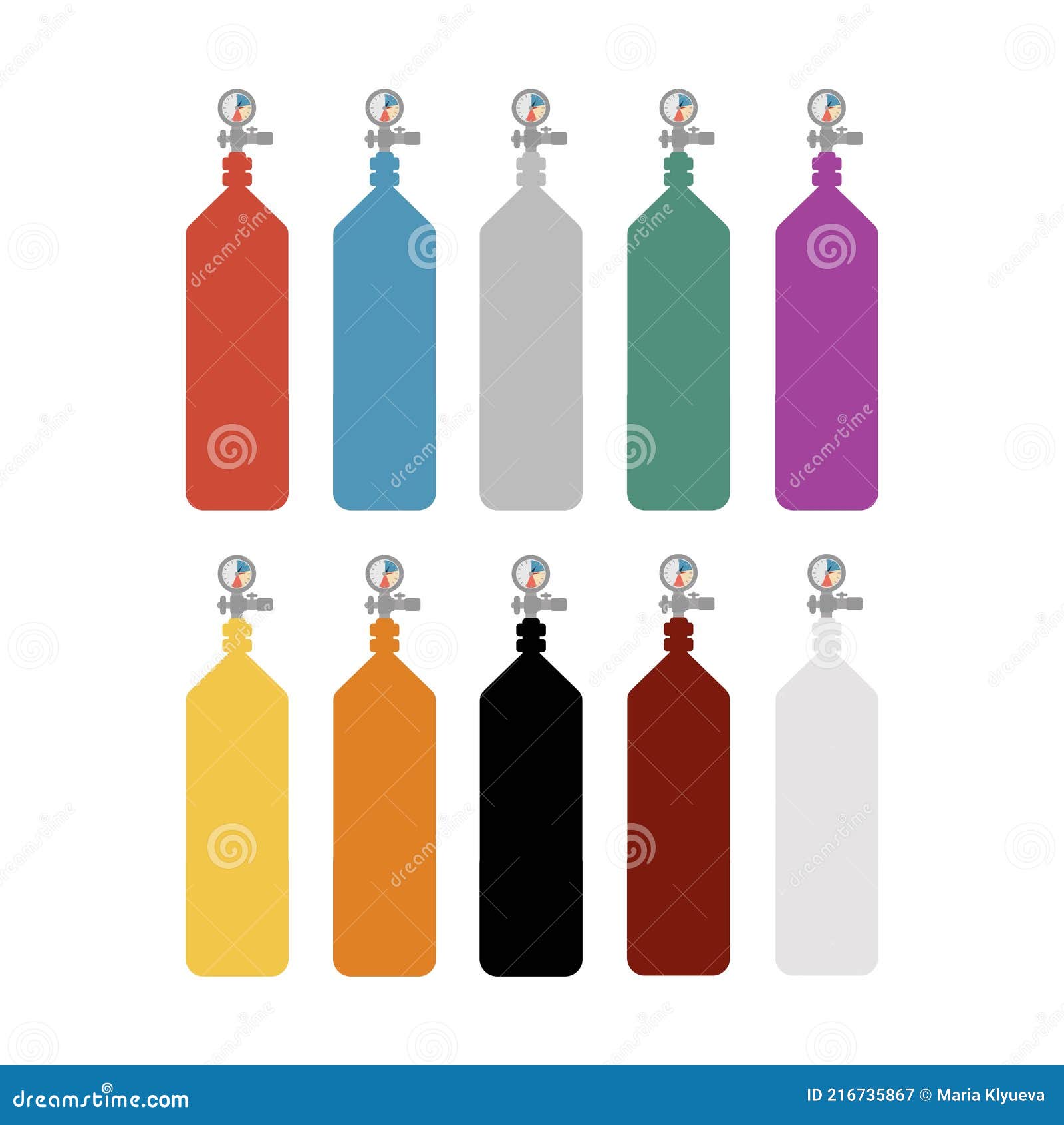 Cylinders With Different Types Of Liquid Gas. Container Balloon Gas ...