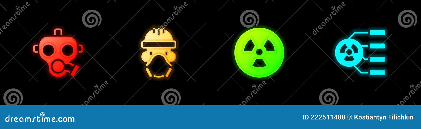 Gas Mask Nuclear Neon Sign Cartoon Vector | CartoonDealer.com #246094135