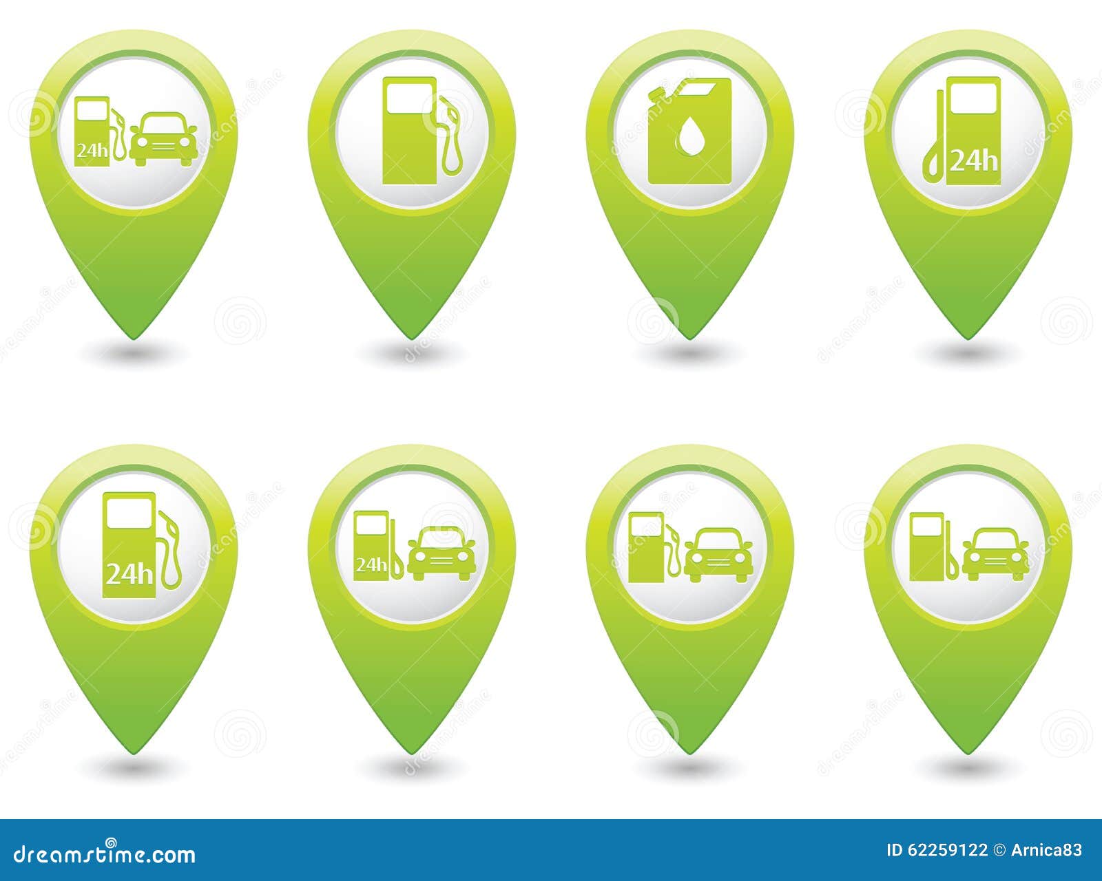 Set of Gas Station Icons on Green Map Pointers Stock Vector ...