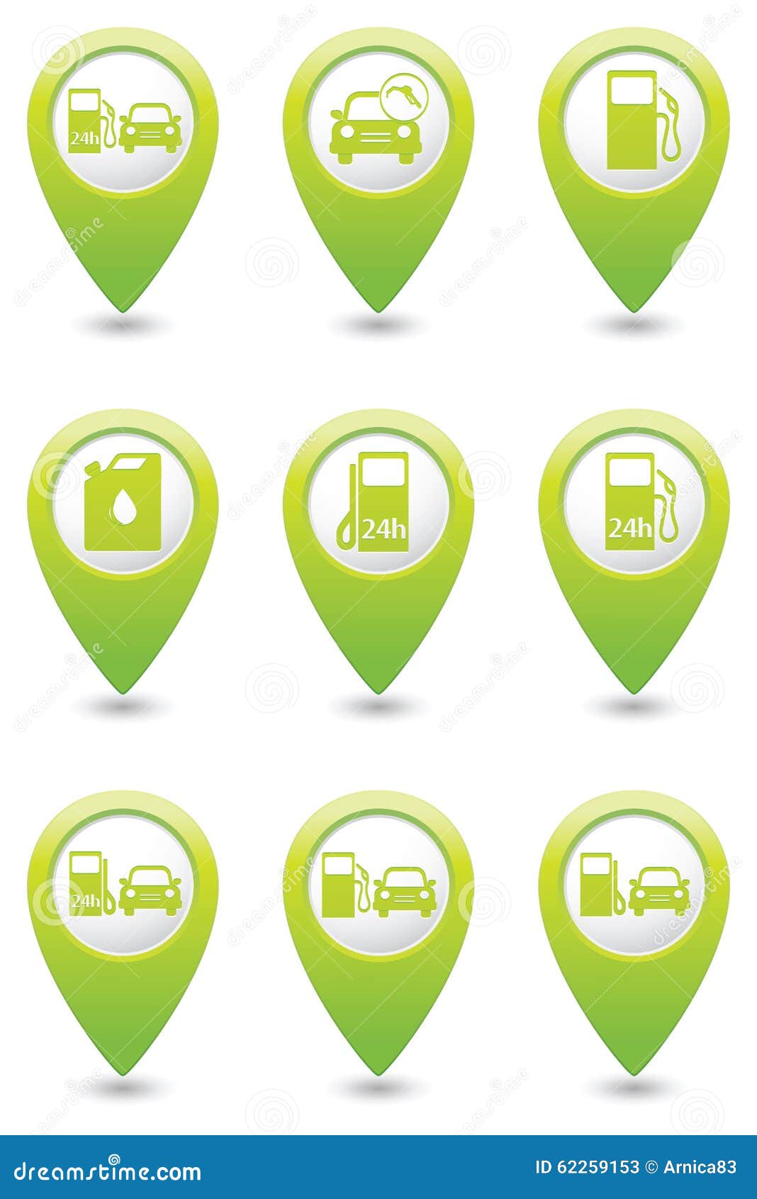 Set of Gas Station Icons on Green Map Pointers Stock Vector ...