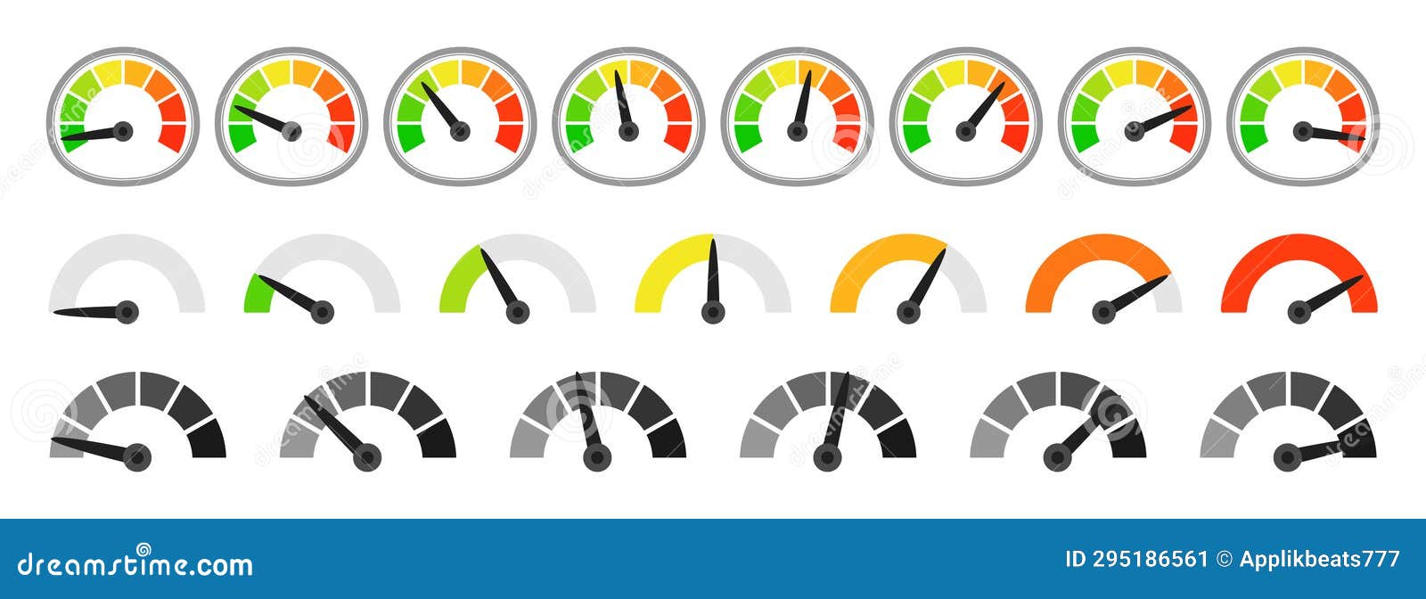 Set Of Gauge Measuring Indicator Icons. Speedometer, Measure Indicator ...