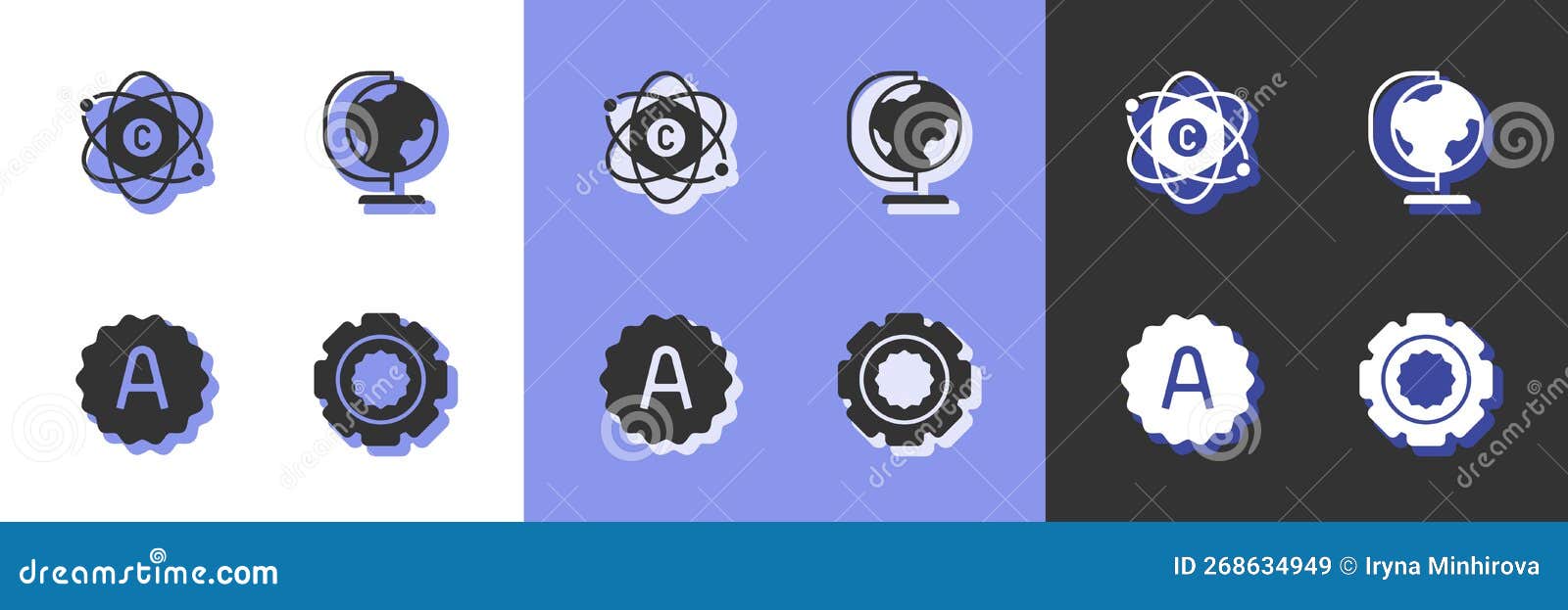 Set Gear, Atom, Exam Sheet with Plus Grade and Earth Globe Icon. Vector ...