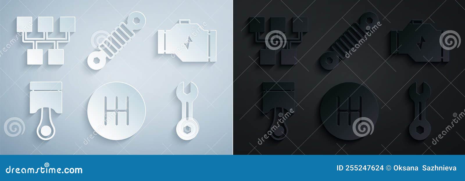 Set Gear Shifter, Check Engine, Engine Piston, Wrench Spanner, Shock ...