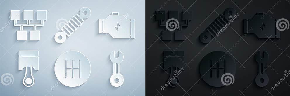 Set Gear Shifter, Check Engine, Engine Piston, Wrench Spanner, Shock ...