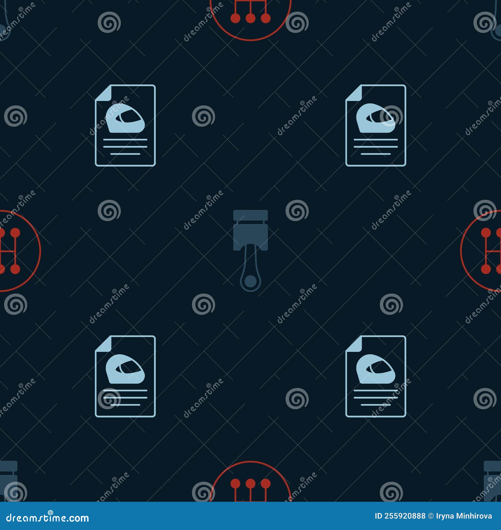 Set Gear Shifter, Engine Piston and Racing Helmet on Seamless Pattern ... Set Gear Shifter, Engine Piston and Racing Helmet on Seamless Pattern ...