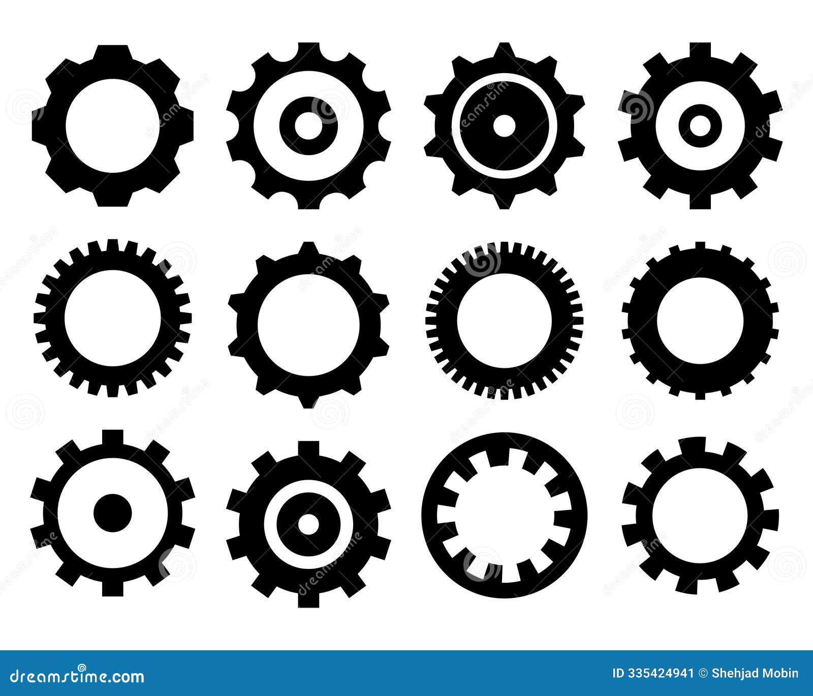 Set of Gear Silhouettes - Industrial and Mechanical Decorative Elements ...