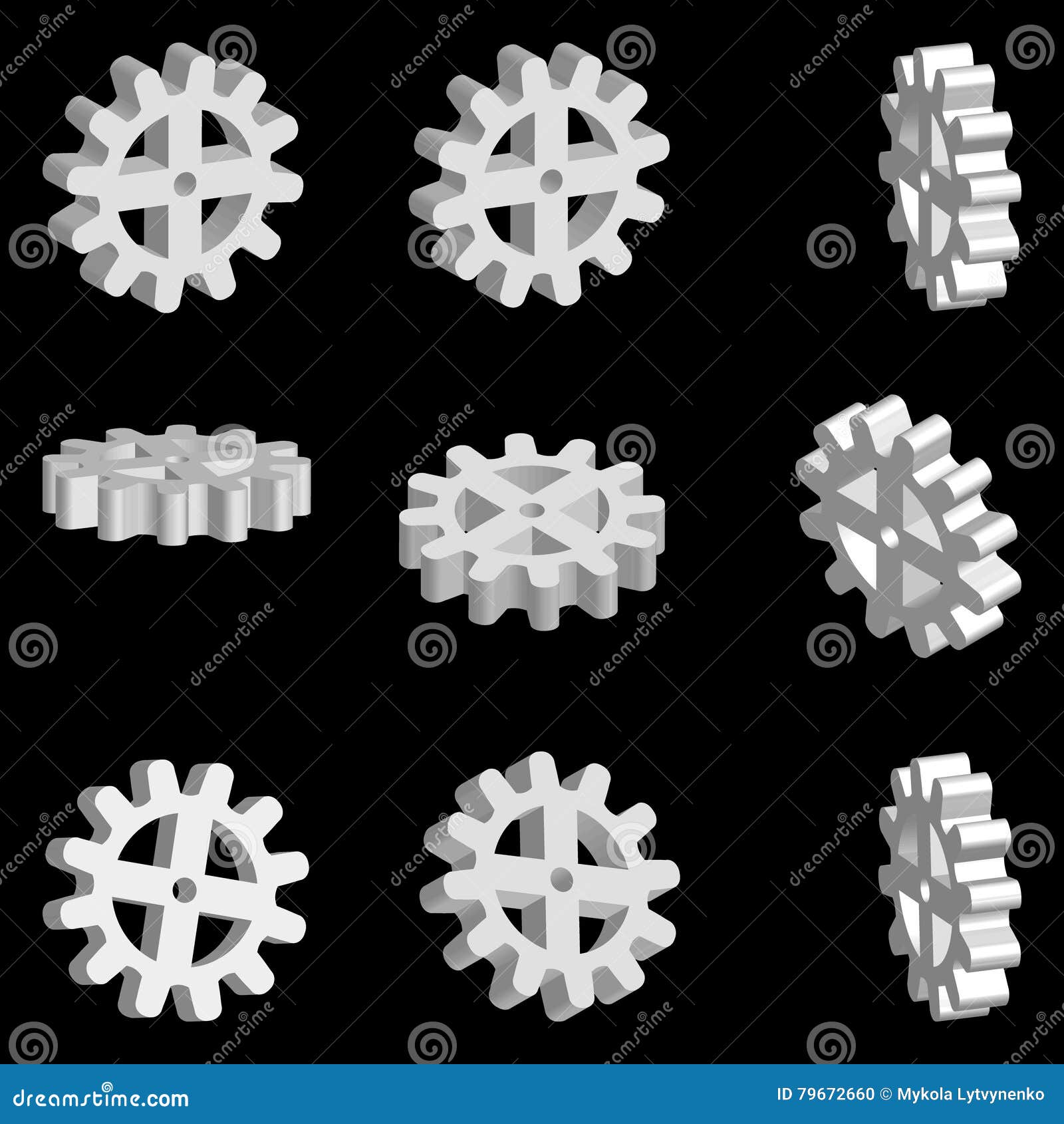Set of Gear Wheels, 3D Gear Machines in Different Projections Stock ...