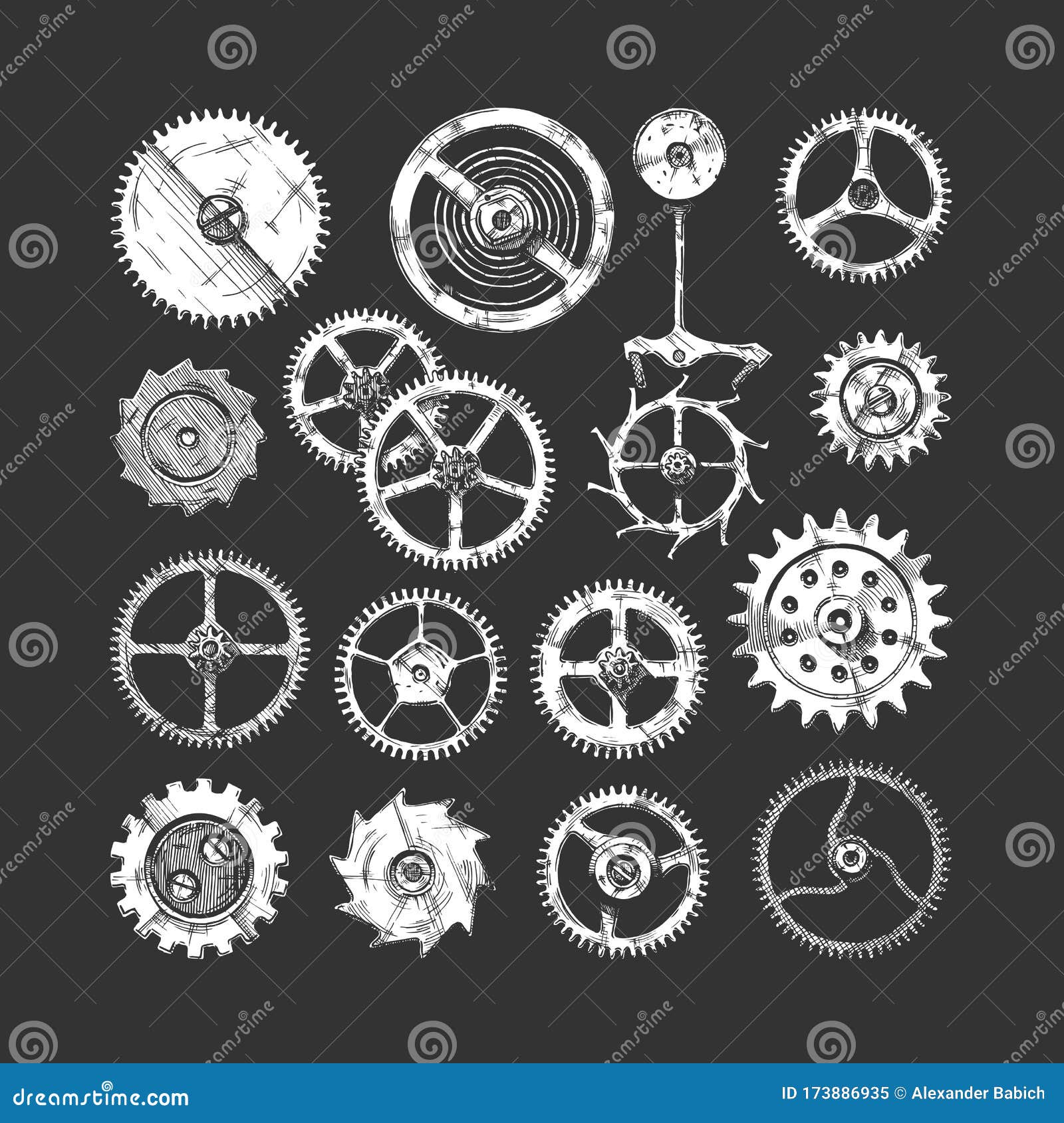 Set of gear wheels stock vector. Illustration of etching - 173886935
