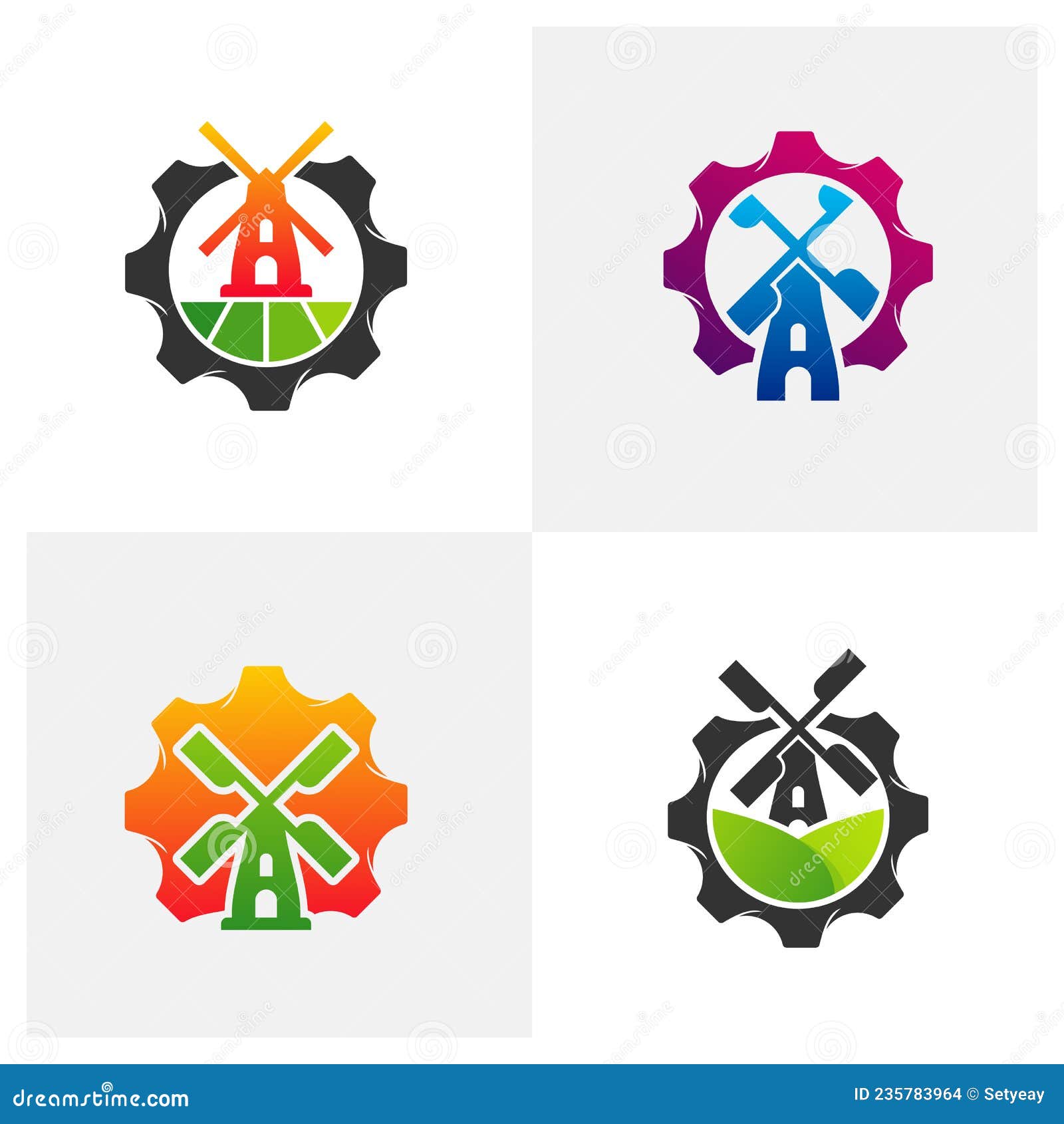Set of Gear Windmill Logo Design Vector Template. Creative Windmill ...