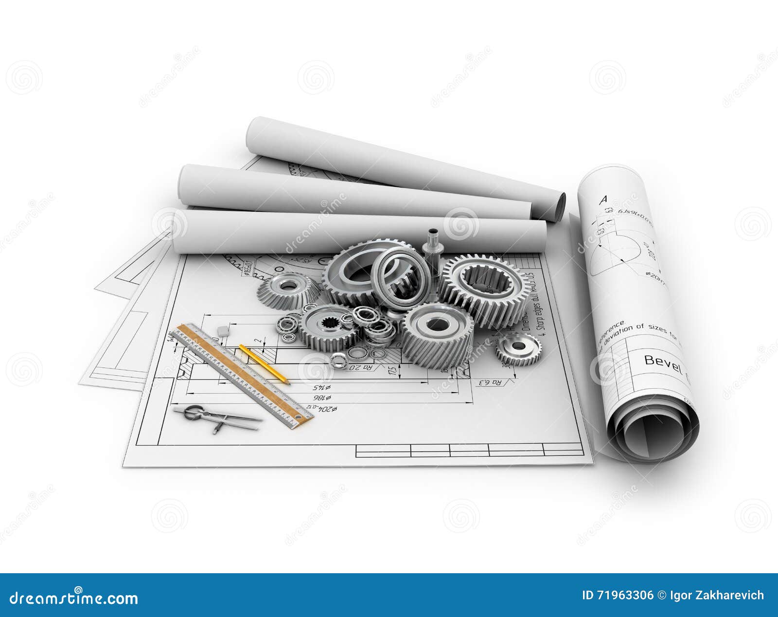 A Set of Gears and Bearings Lying on Posters Stock Illustration ...