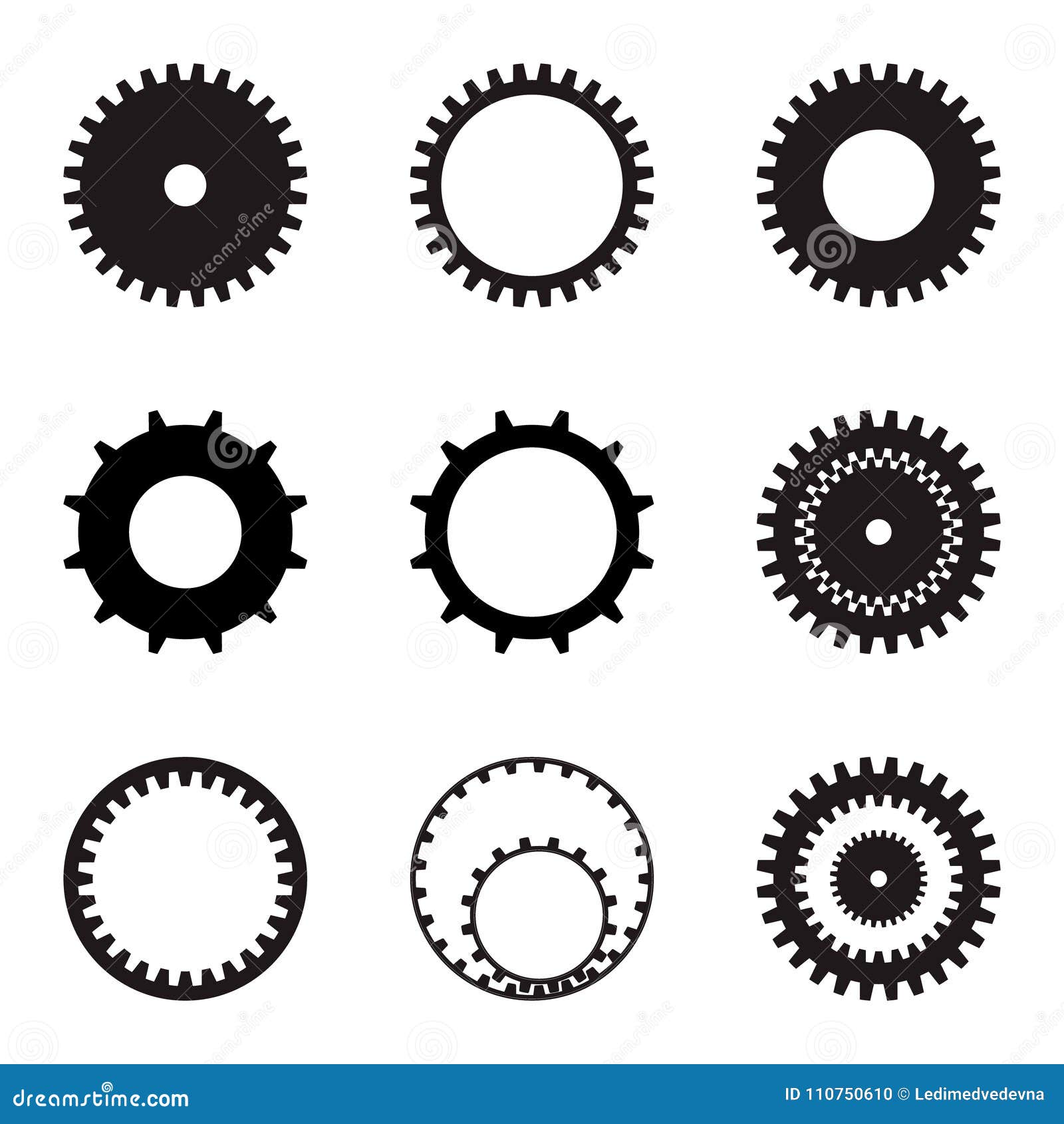 Set of Gears. Black Silhouettes on a White Background Stock Vector ...