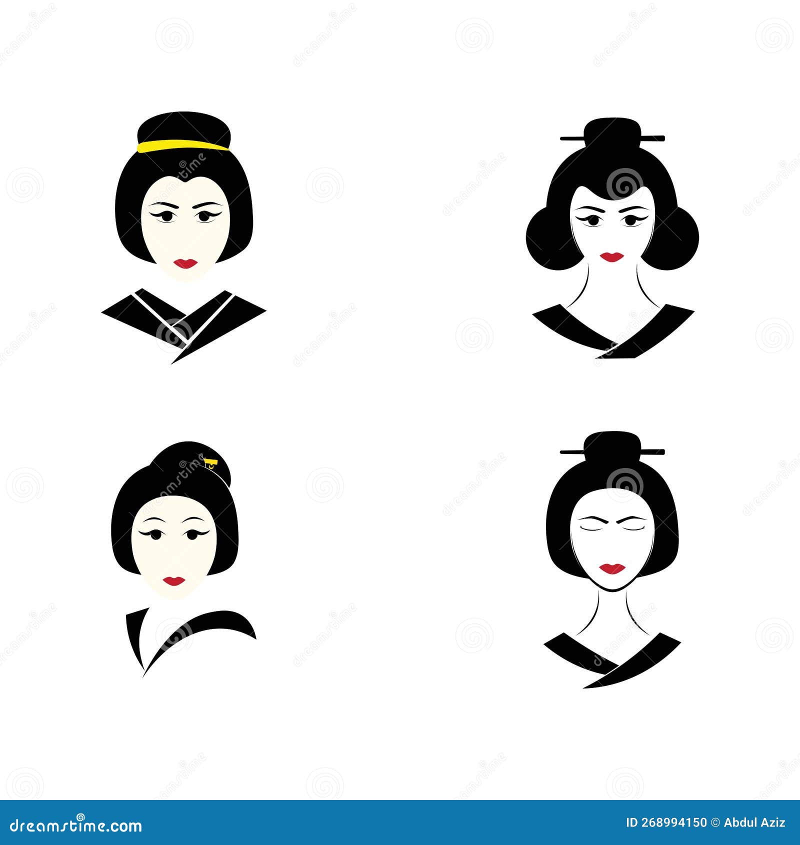 Set of Geisha Face Icon Illustration Stock Vector - Illustration of ...
