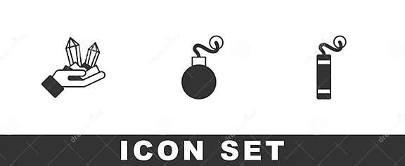 Set Gem Stone, Bomb and Dynamite Icon. Vector Stock Illustration ...