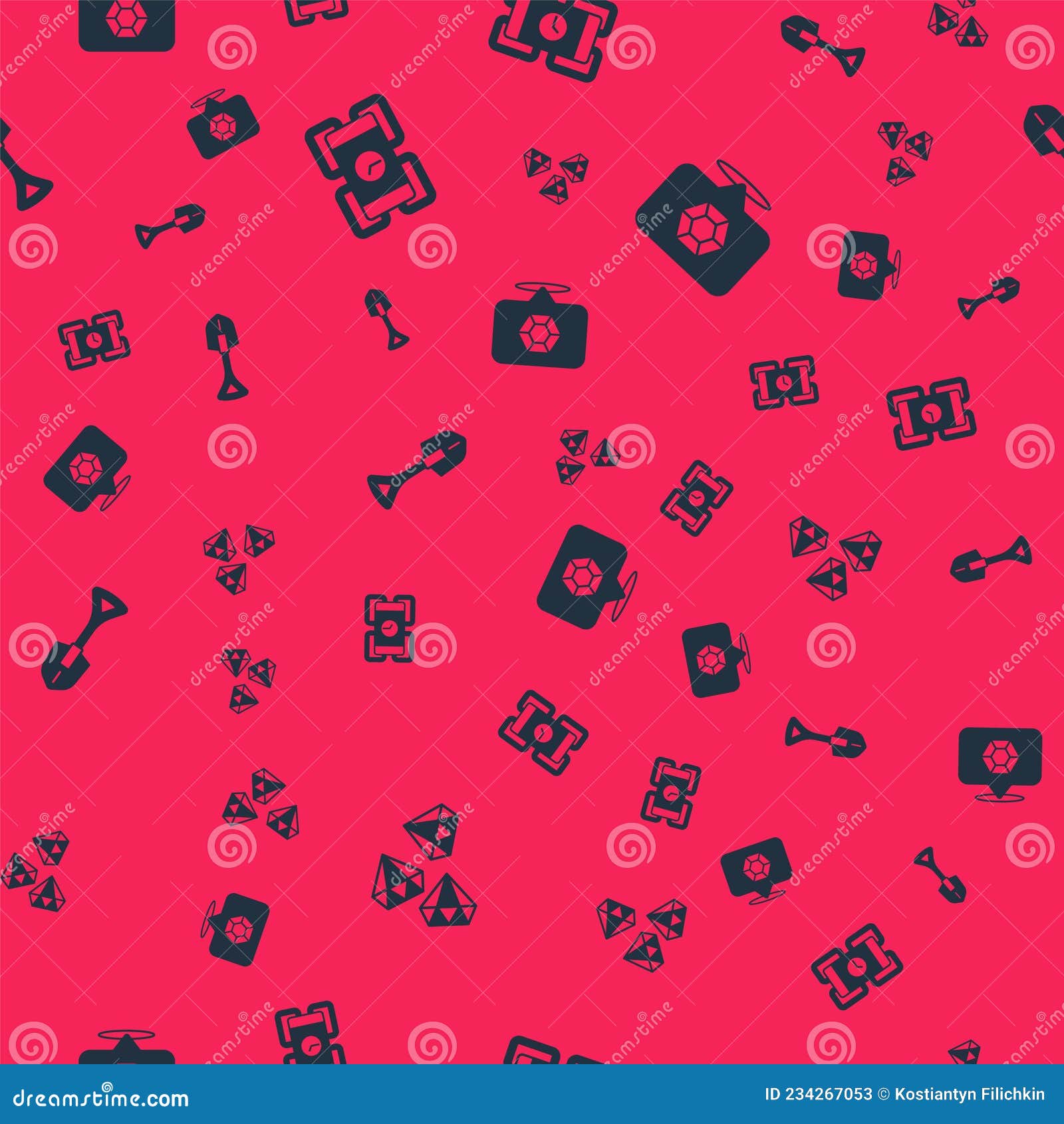 Set Gem Stone, Dynamite, Shovel and on Seamless Pattern. Vector Stock ...