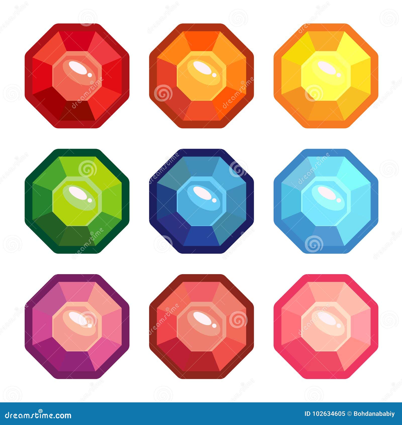 A Set of Gemstones in the Shape of an Octagon Stock Vector ...